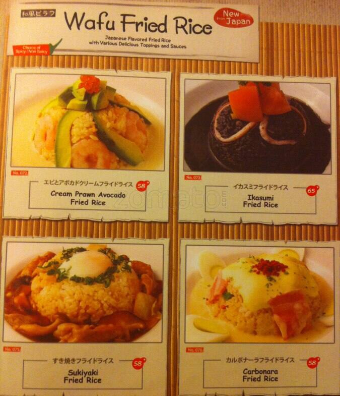 Menu at Pasta De Waraku restaurant, Jakarta, Mal Taman Anggrek