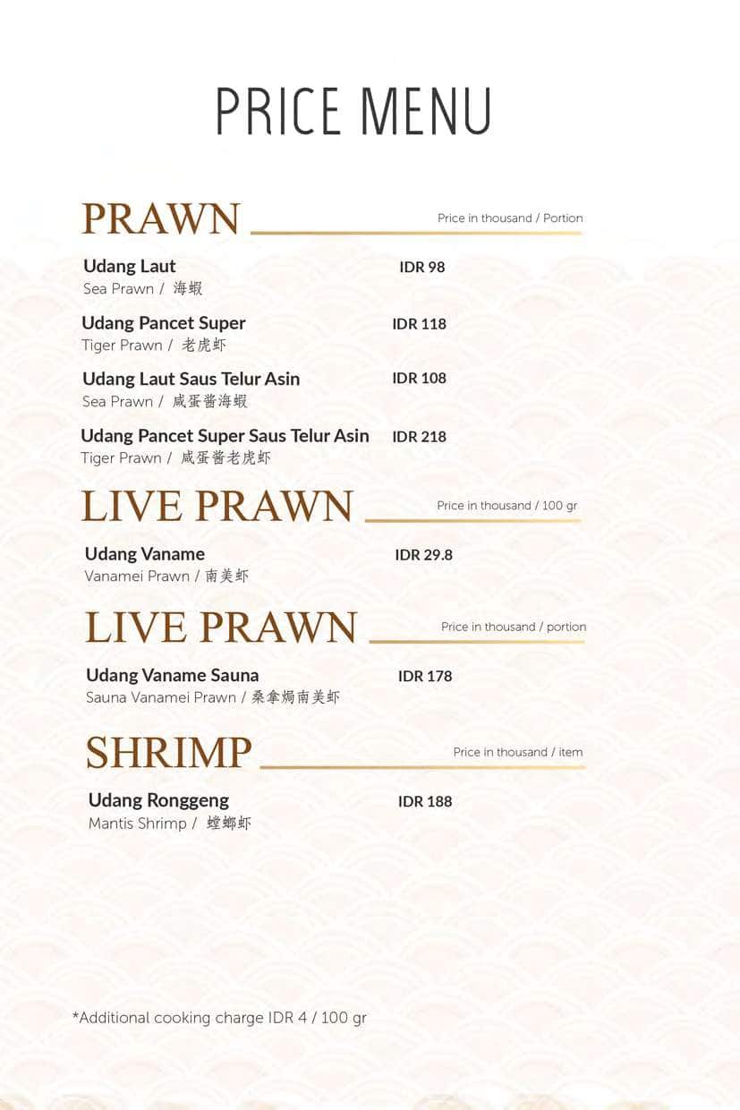 Menu at Seafood City by Bandar Djakarta restaurant, Jakarta