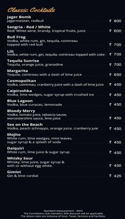 Menu at The Corinthians Resort and Club Pune, Pune