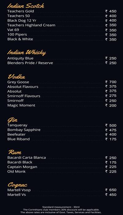 Menu at The Corinthians Resort and Club Pune, Pune