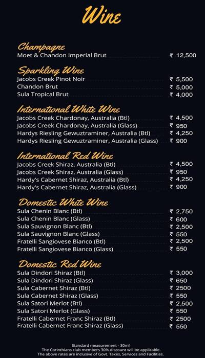 Menu at The Corinthians Resort and Club Pune, Pune