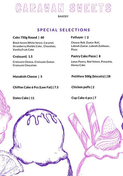 Menu of Carawan Sweets, Town Centre, Al Ain