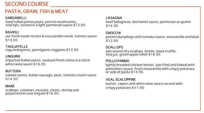 Menu at Luce restaurant, Charlotte