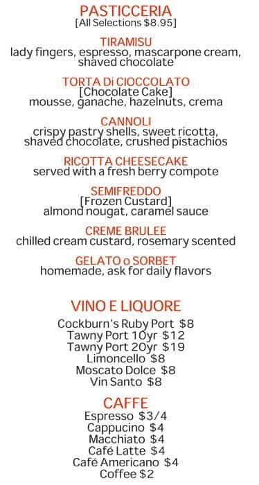 Menu at Luce restaurant, Charlotte