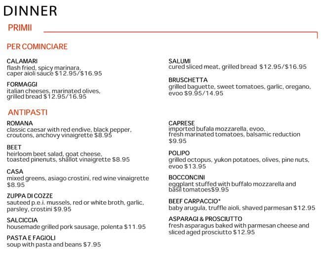 Menu at Luce restaurant, Charlotte