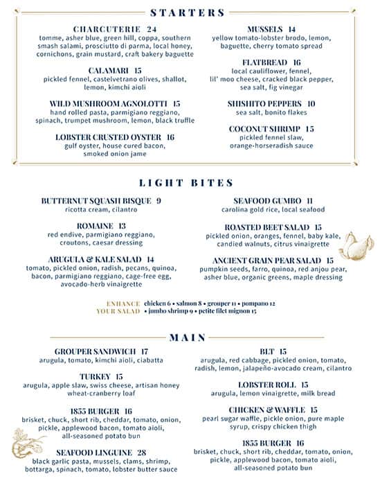 Menu at H2O restaurant, Pensacola Beach