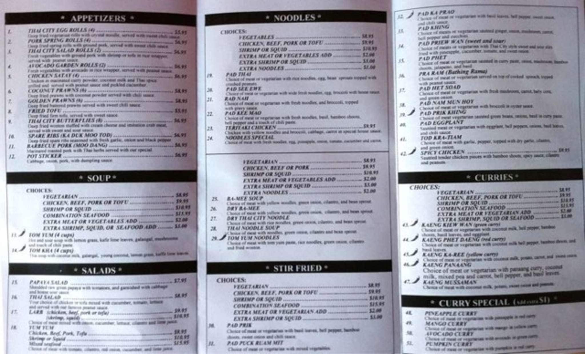 Menu at Thai City Restaurant LLC, West Richland
