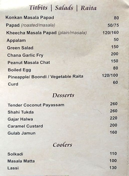 Menu at Malhar lunch home, Thane