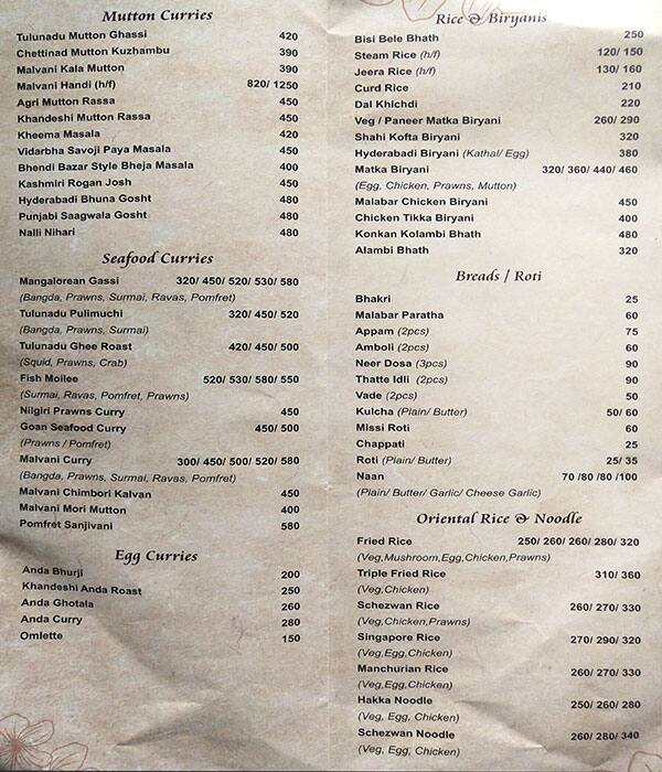 Menu at Malhar lunch home, Thane