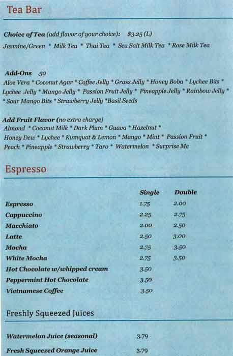 Menu at LK Tea & Grill pub & bar, San Jose