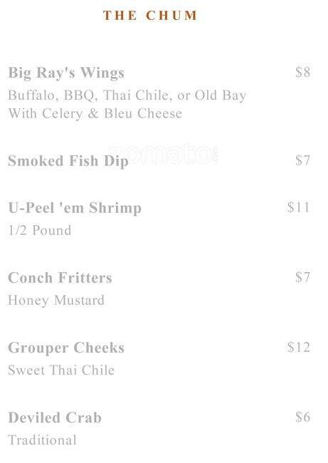 Menu at Big Ray's Fish Camp restaurant, Tampa