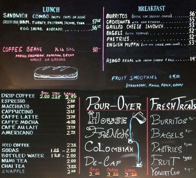 Menu at Fina's Cafe, San Carlos