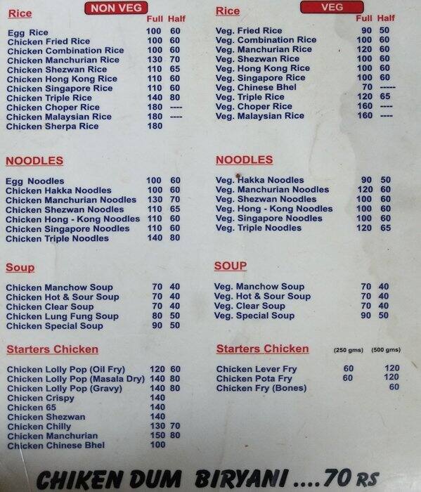 Menu at Hotel Shiv Chaya, Mumbai