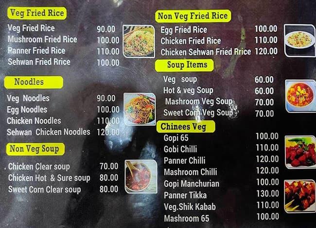 Menu of Regency Food Court, Padur, Chennai