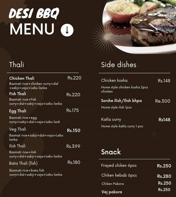 Menu at Desi BBQ, Kolkata
