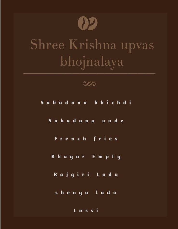 Menu of Shree Krishna Upvas Bhojnalaya, Dhankawadi, Pune