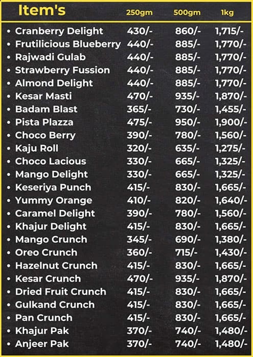 Menu of Rajshree Sweets And Namkeen, Swargate, Pune