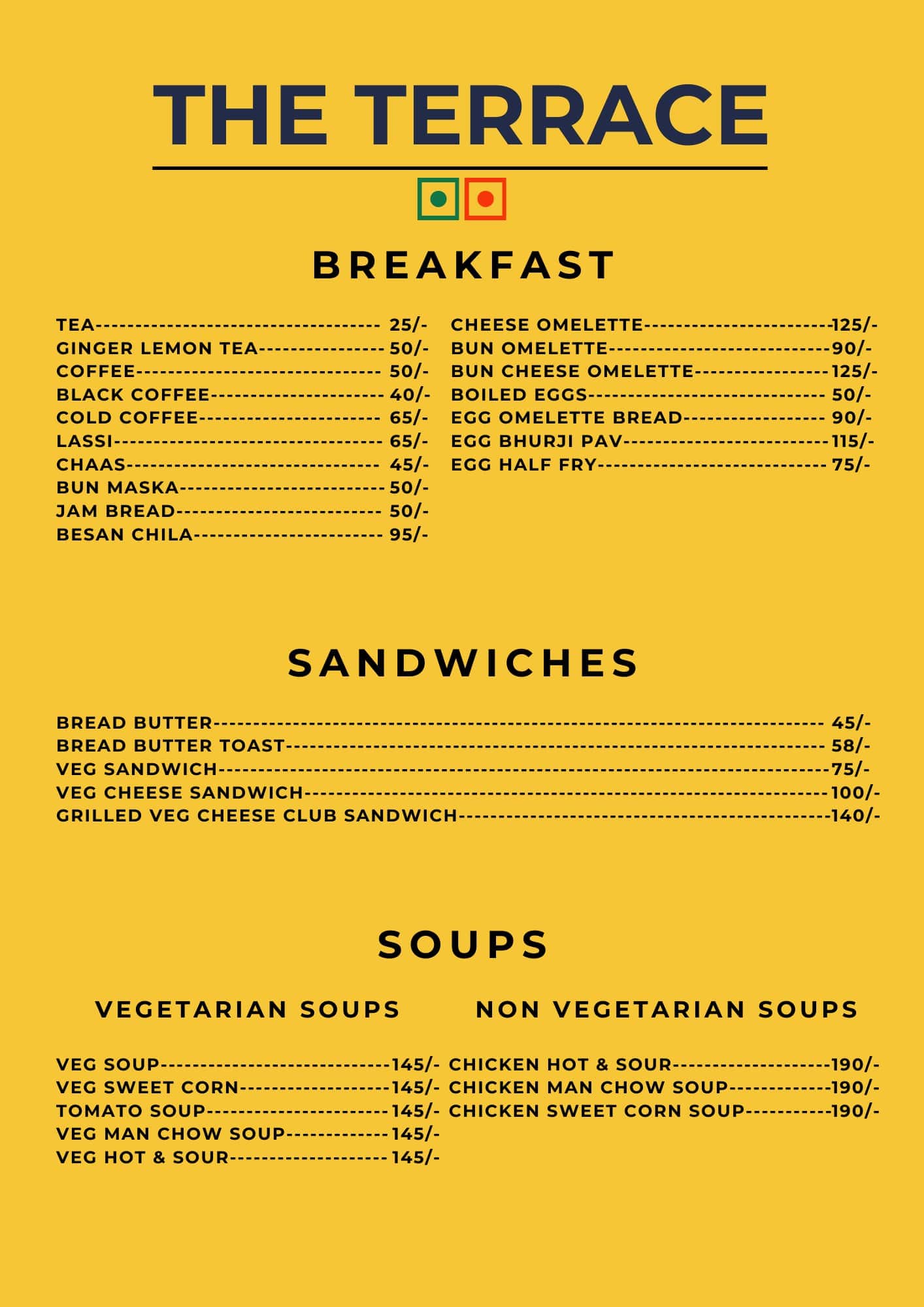 Menu of The Terrace, Viman Nagar, Pune