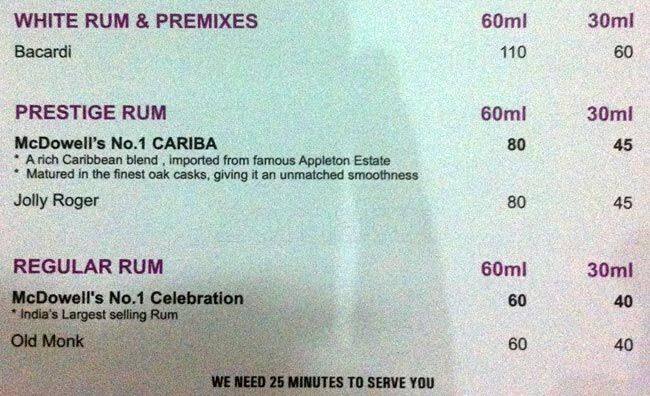 Menu at Oasis Bar, Guwahati, Opposite Stadium