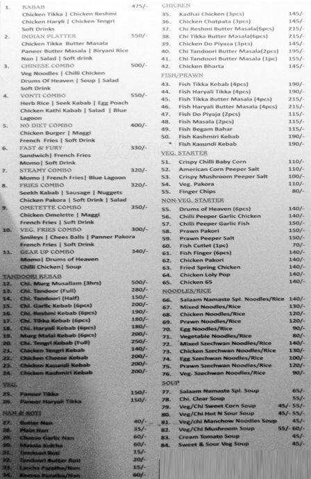 Salaam Namaste Menu, Menu for Salaam Namaste, Desapriya Park, Kolkata ...