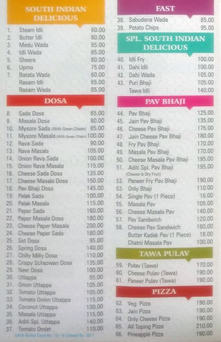 Menu at Aditi Fast Food & Restaurant, Mumbai, Hotel Columbus