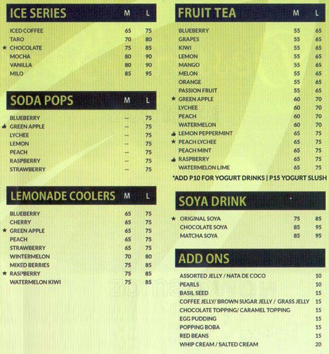 Menu at Infinitea cafe, Las Pinas, BF Resorts