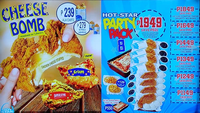 Menu at Hot Star restaurant, Pasay, Blue Bay Walk