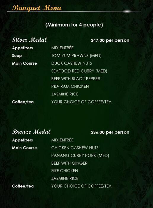 Menu at Thai Silver Restaurant, Auckland