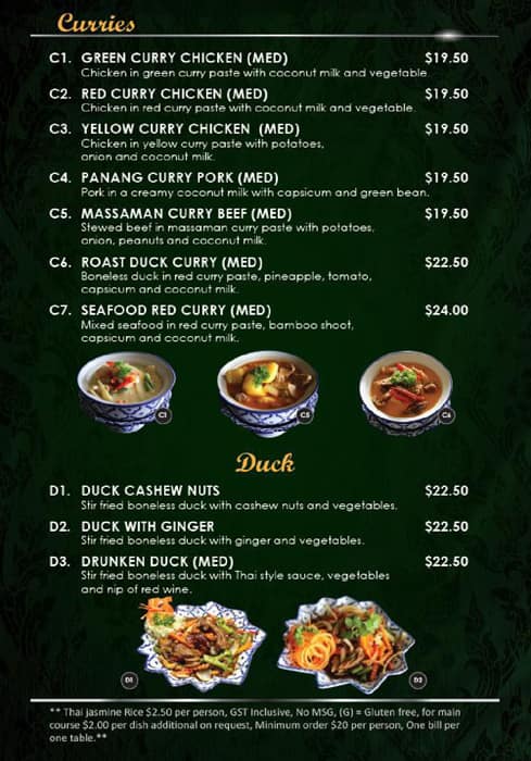 Menu at Thai Silver Restaurant, Auckland