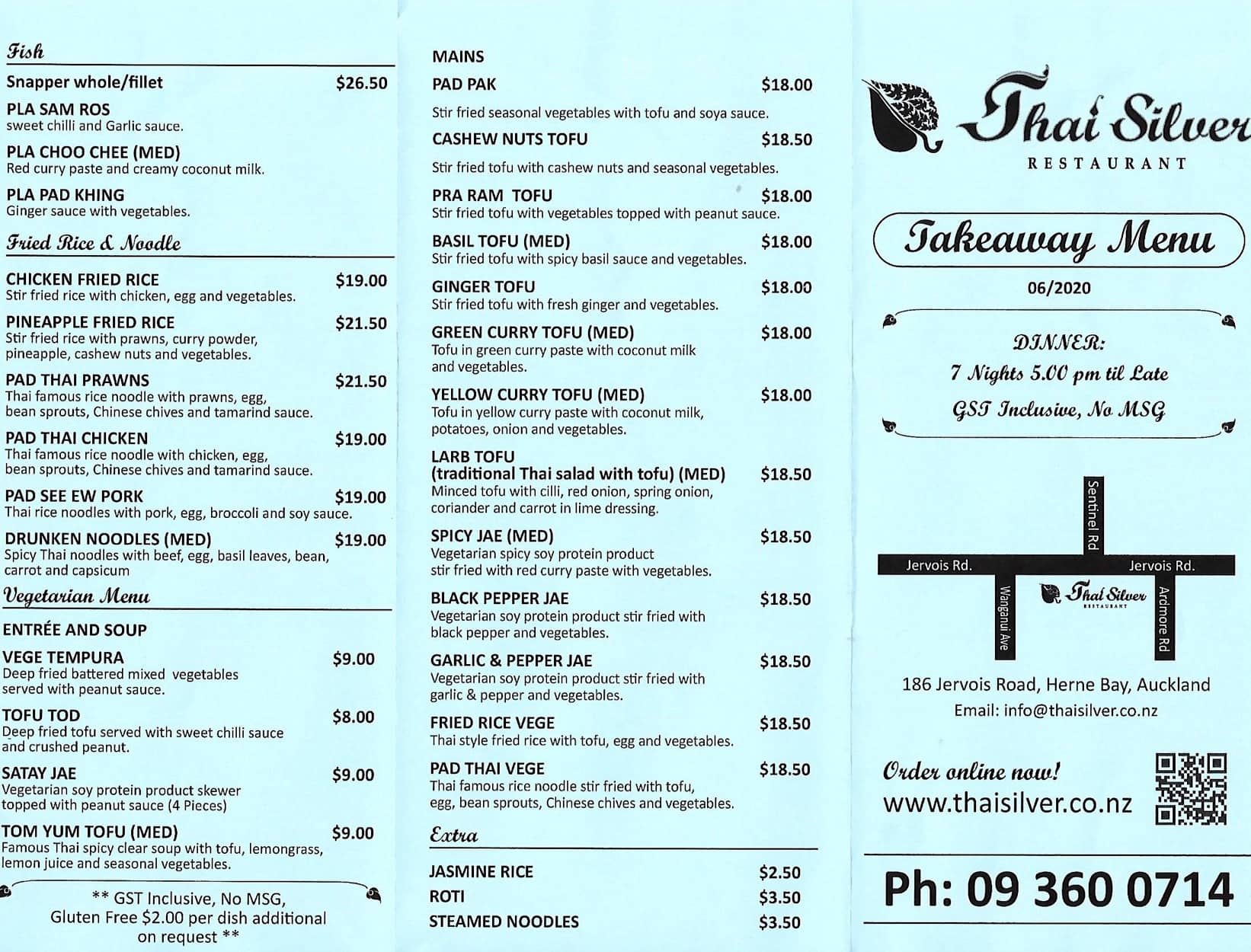 Menu at Thai Silver Restaurant, Auckland