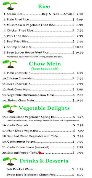 Menu at The Bean Sprout restaurant, Vaughan