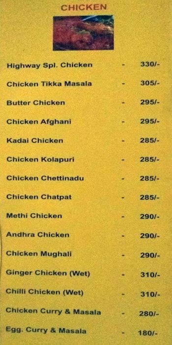 Menu at Highway Restaurant & Bar, Hyderabad