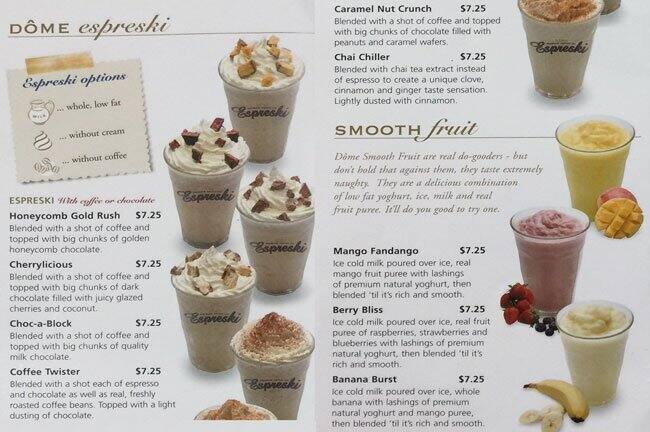 Dome Menu, Menu for Dome, Mundaring, Perth - Urbanspoon/Zomato