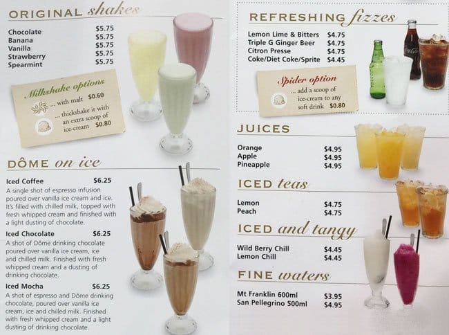 Menu at Dome cafe, Perth, shop 1 ground level/256 Adelaide Terrace