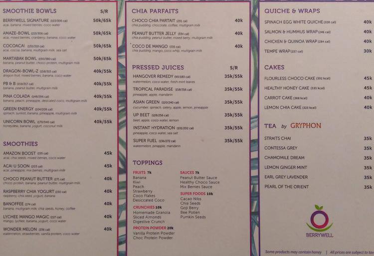 Carta del restaurante Berrywell Plaza Senayan, Yakarta, Co.Lab Space