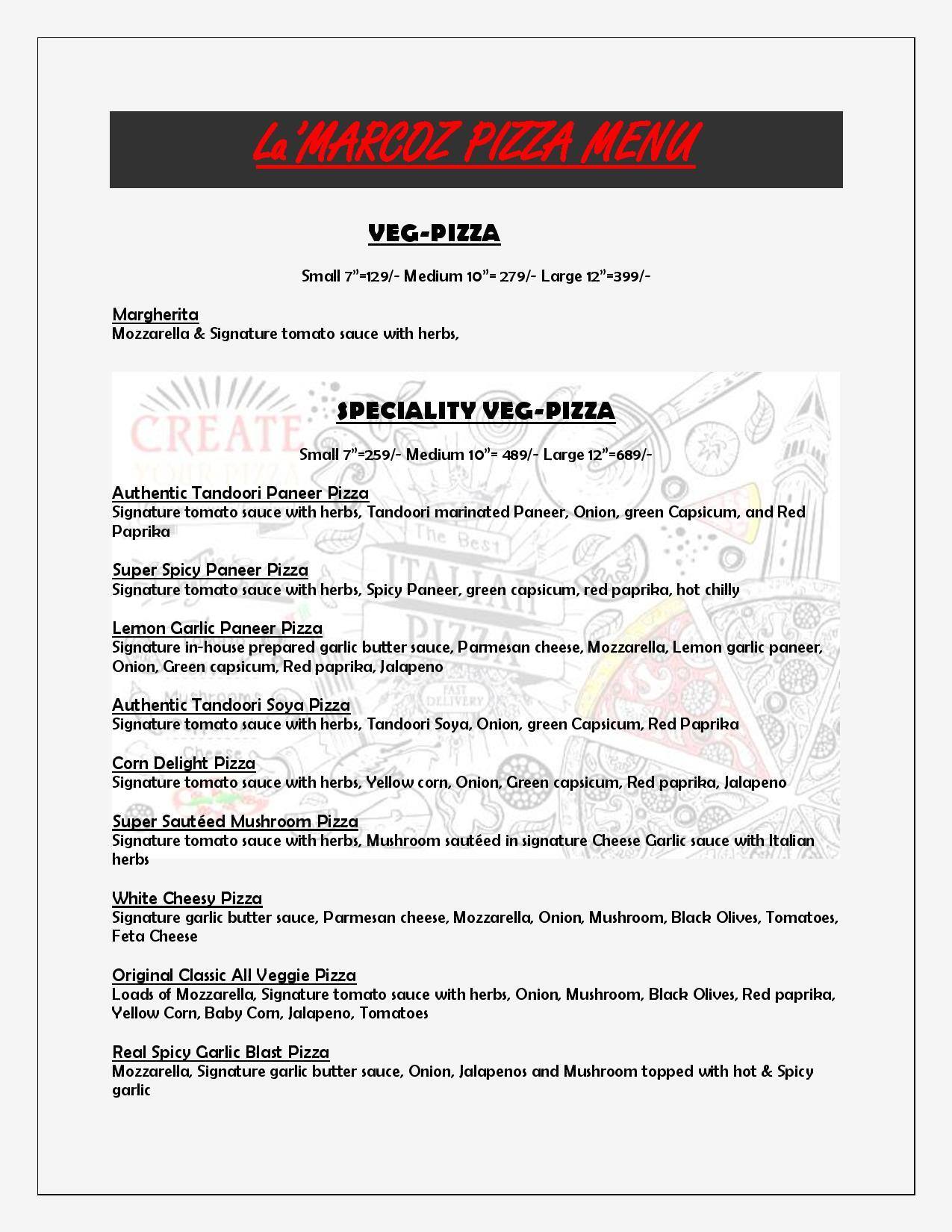 Menu at Marcoz Pizza, Vadodara