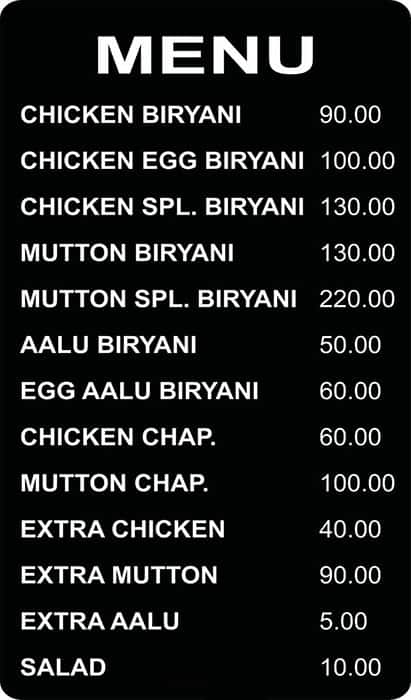 Menu of Arshalan Biryani, Paikpara, Kolkata