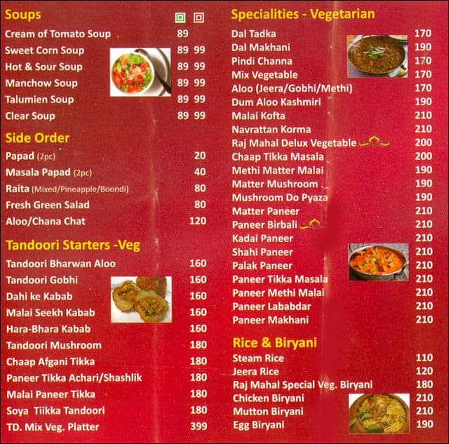 Menu at Raj Mahal Delux, Ghaziabad, 2C/334