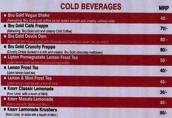 Menu at Bru Gold Cafe, Gurugram