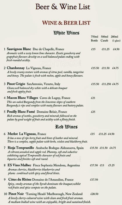 Menu at Original Maids Of Honour cafe, Richmond