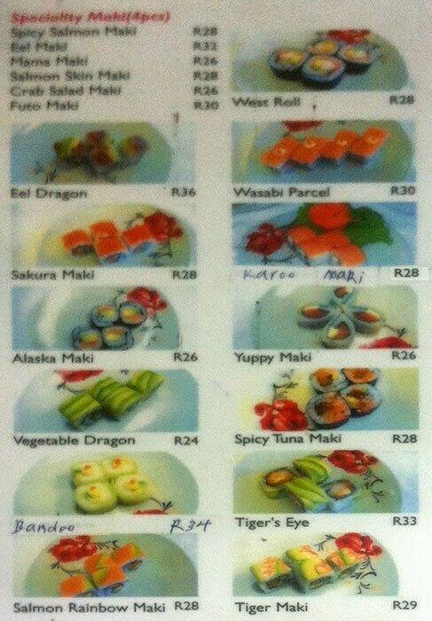 Menu at Happiness restaurant, Roodepoort