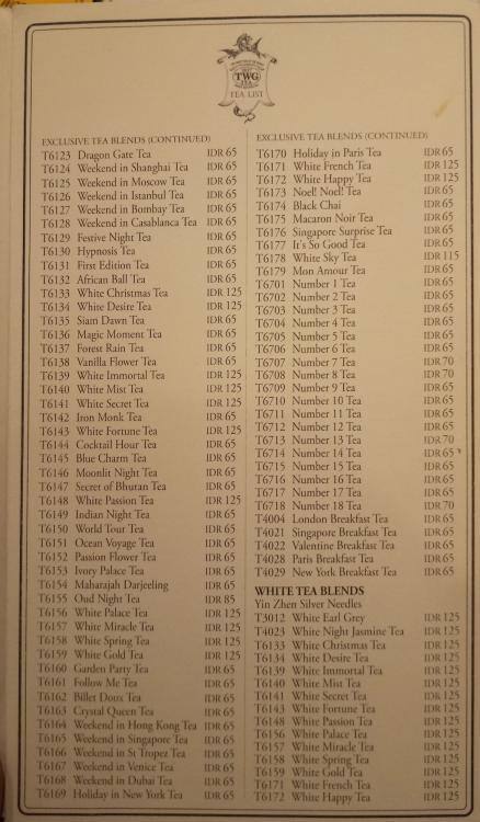 Menu at TWG Tea Salon and Boutique at Pacific Place cafe, Jakarta