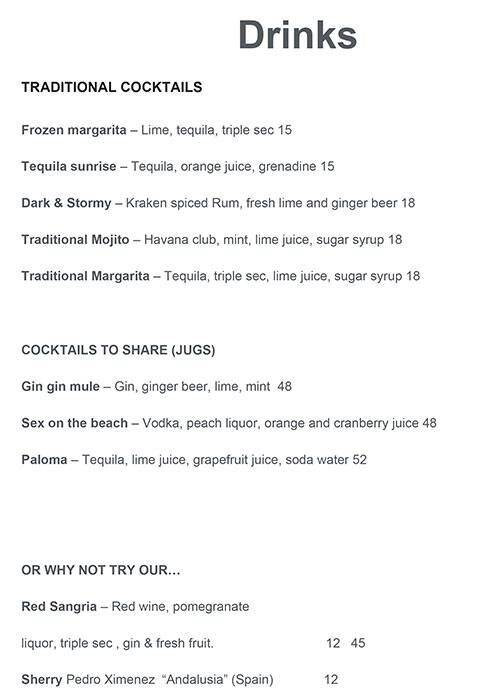 Menu at Vamos restaurant, Fitzroy