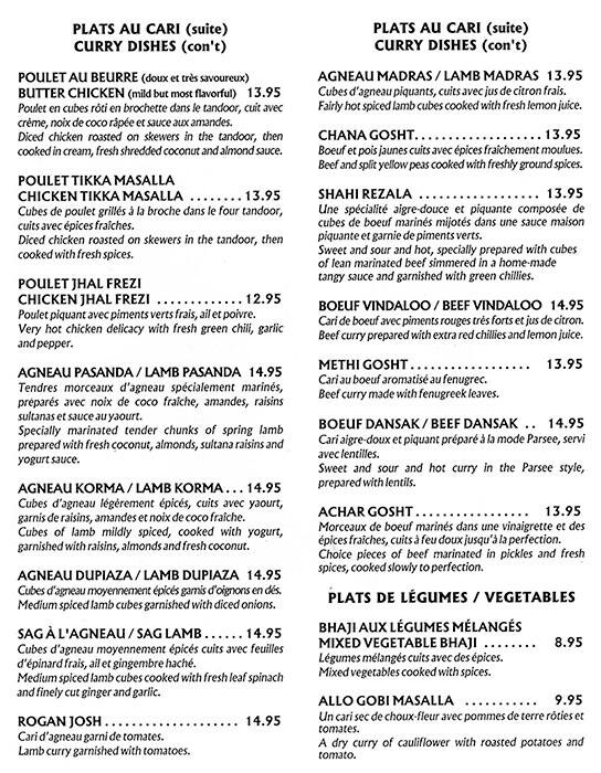Menu at Ganges Restaurant, Montreal