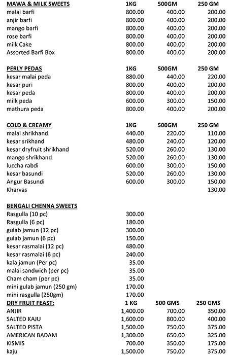 Menu at Kandoi Haribhai Damodar Mithaiwala, Mumbai, Ghatkopar