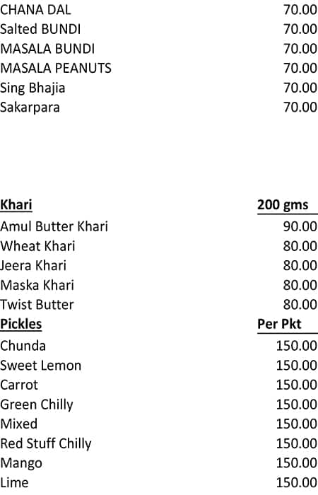 Menu at Kandoi Haribhai Damodar Mithaiwala, Mumbai, Ghatkopar
