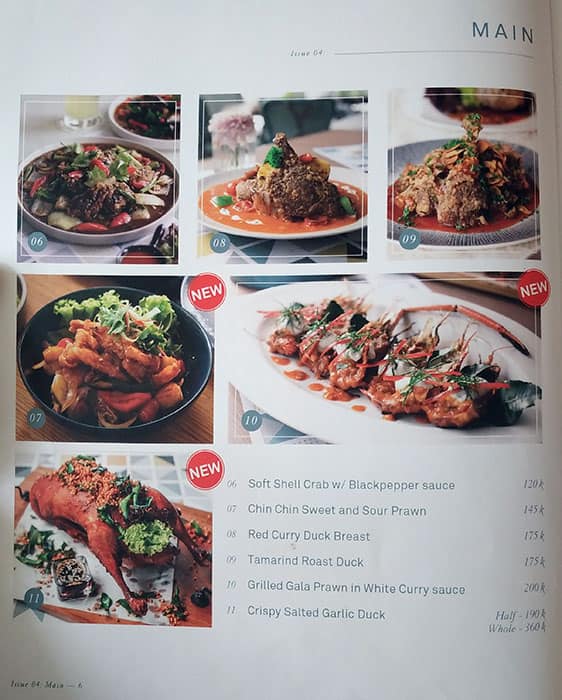 Menu at Chin Chin restaurant, West Jakarta