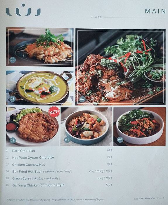 Menu at Chin Chin restaurant, West Jakarta