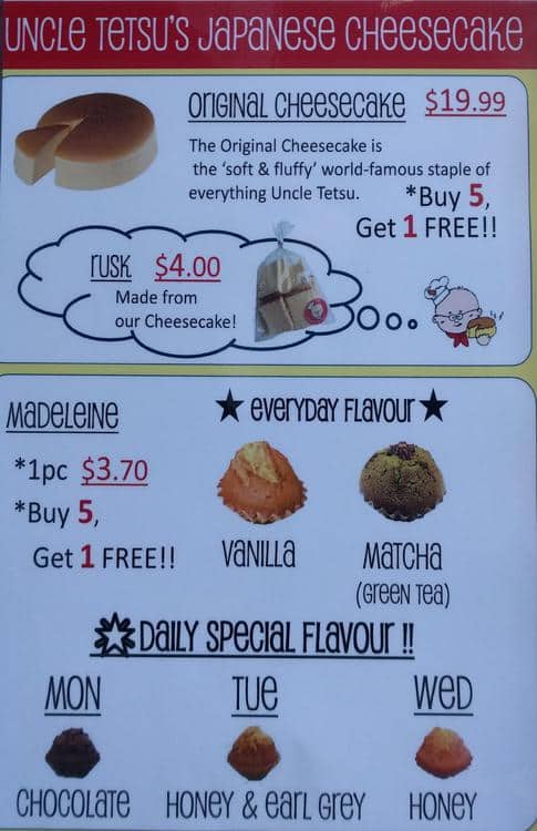 Menu at Uncle Tetsu desserts, Auckland