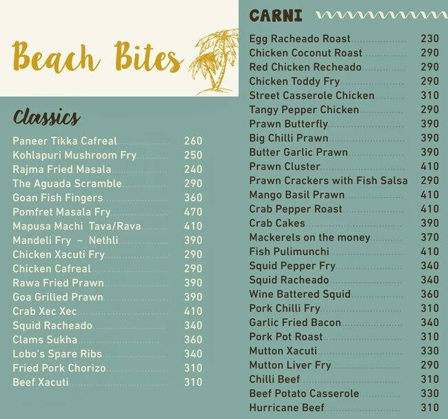 Menu at Casa De Goa, Bengaluru